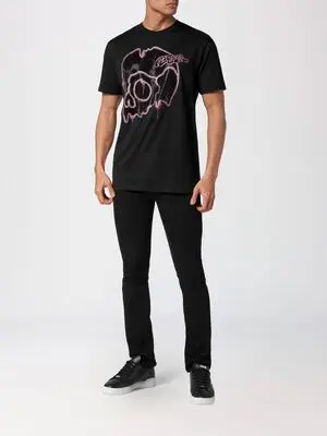 Philipp Plein Rhinestone Skull Logo Cotton Crew Neck T-shirt - Black