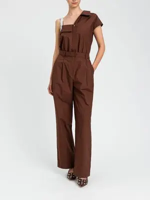 TWINSET Asymmetrical One-shoulder Cotton Jumpsuit