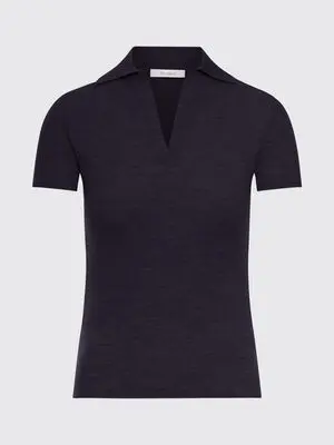 Max Mara Ribbed Short Sleeve Polo Shirt - Blue