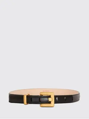 Balmain Leather Belt With Gold Tone Buckle - Black