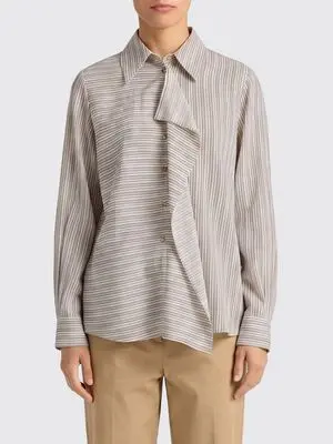 Momoni Striped Viscose Silk Blend Shirt With Ruffle Detail