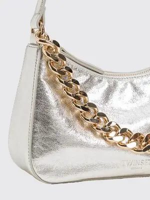 TWINSET Liliane Medium Laminated Leather Bag - Silver