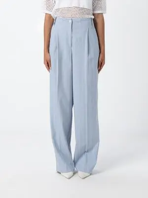 TWINSET Striped Viscose Blend Straight Trousers - Sky Blue