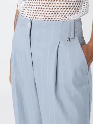 TWINSET Striped Viscose Blend Straight Trousers - Sky Blue