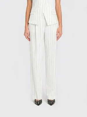 TWINSET Striped Viscose Blend Straight Trousers - White