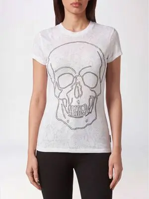 Philipp Plein Slim Fit Skull Print T-shirt With Rhinestones - White