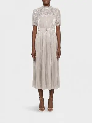 NISSA Pleated Jersey Midi Dress
