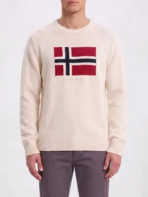 NAPAPIJRI Cotton Crew Neck Sweater With Jacquard Logo - Beige