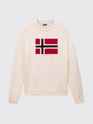NAPAPIJRI Cotton Crew Neck Sweater With Jacquard Logo - Beige