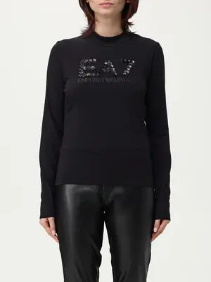 EA7 Emporio Armani Sequined Logo Long Sleeve Top