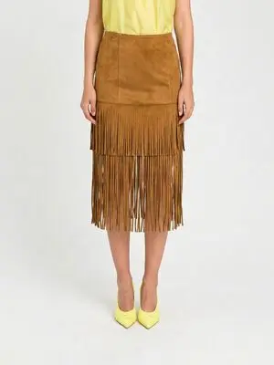 TWINSET Suede-effect Fringed Midi Skirt