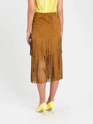 TWINSET Suede-effect Fringed Midi Skirt