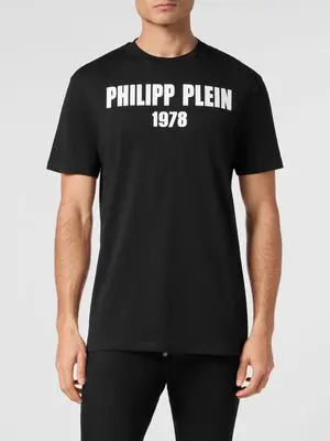 Philipp Plein Cotton T-shirt With Contrasting Logo Lettering Print On The Chest - Black