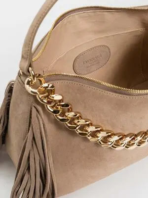 TWINSET Liliane Suede Fringed Shoulder Bag - Sand