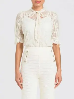 TWINSET Lace Pussybow Shirt With Puff Sleeves - Pearl