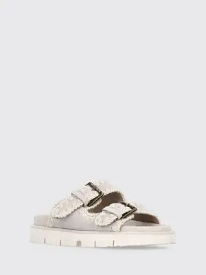 Mou New Bio Suede Sandals With Topstitching - Ivory