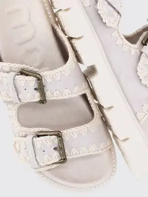 Mou New Bio Suede Sandals With Topstitching - Ivory