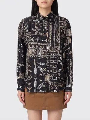 Momoni Silk Shirt With Ethnic Print - Black