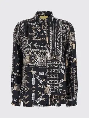 Momoni Silk Shirt With Ethnic Print - Black