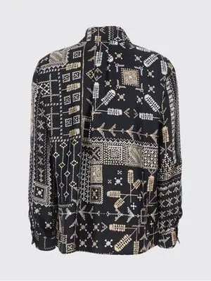 Momoni Silk Shirt With Ethnic Print - Black