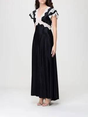 Alberta Ferretti Long Satin Dress With Lace Inserts