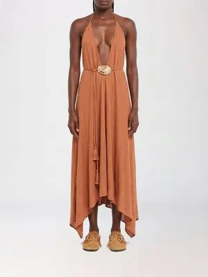 Alanui Mermaid Inside Linen Midi Dress With Halter Neck And Asymmetric Hem - Brick Red