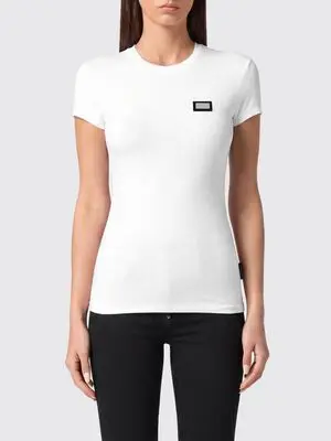 Philipp Plein Slim Fit Stretch Cotton T-shirt With Logo And Crew Neck - White