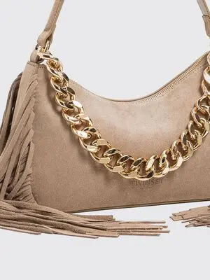 TWINSET Liliane Suede Fringed Bag - Sand