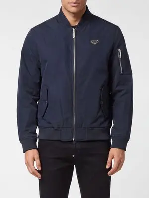 Philipp Plein Technical Fabric Bomber Jacket With Contrasting Logo And Zip Closure - Ink