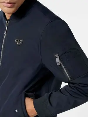 Philipp Plein Technical Fabric Bomber Jacket With Contrasting Logo And Zip Closure - Ink