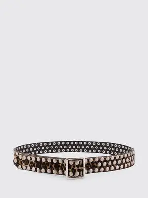 GOLDEN GOOSE Studded Animal Print Pony Hair Belt - Brown