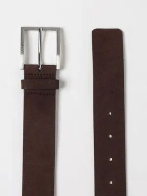 Hugo Suede Leather Belt With Pin Buckle - Mud