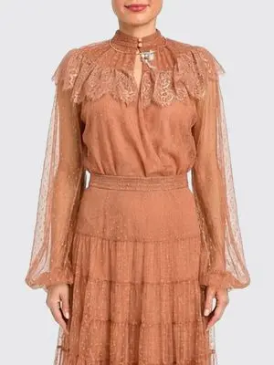 TWINSET Point D'esprit Tulle Blouse With Lace Inserts
