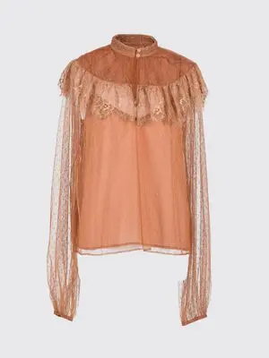 TWINSET Point D'esprit Tulle Blouse With Lace Inserts