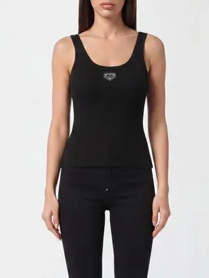 Philipp Plein Sleeveless Slim Fit Ribbed Top In Cotton Blend With Logo - Black