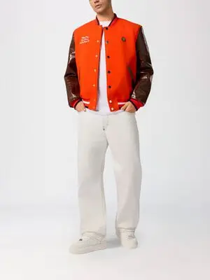 Philipp Plein Two-tone Crocodile-effect Calfskin Leather Varsity Bomber Jacket