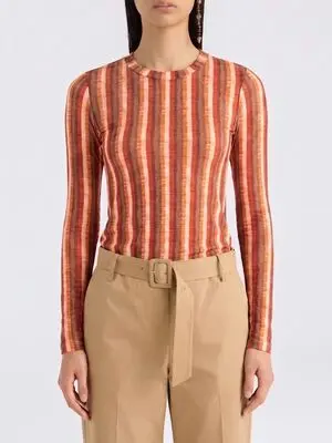 Momoni Striped Stretch Technical Fabric Top - Orange