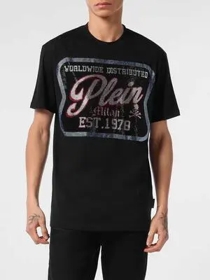 Philipp Plein Short-sleeved Cotton T-shirt With Contrasting Logo Print - Black