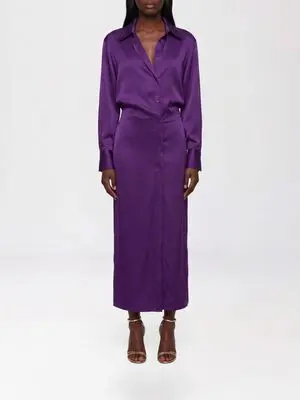 Attico Midi Chemisier Dress In A Viscose Blend With An Off-center Closure - Violet