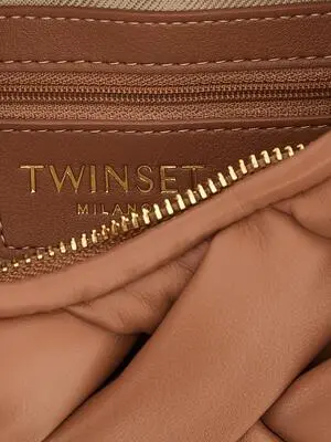 TWINSET Woven Leather Hobo Bag - Coffee