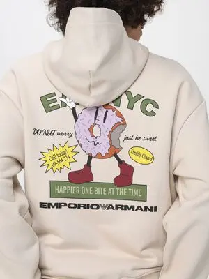 Emporio Armani Cotton Printed Hoodie - Beige
