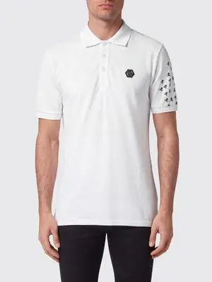 Philipp Plein Cotton Polo Shirt With Skull Monogram Print And Hexagon Logo - White