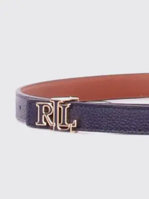 Ralph Lauren Leather Belt With Monogram Buckle - Blue
