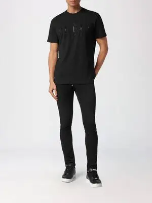 Philipp Plein Cotton Crew Neck T-shirt With Rhinestone Logo Lettering - Black