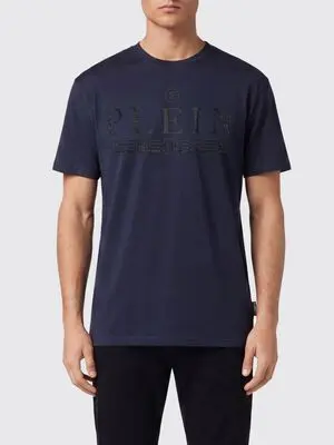 Philipp Plein Cotton Crew Neck T-shirt With Rhinestone Logo Lettering - Blue
