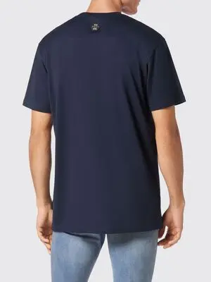 Philipp Plein Cotton Crew Neck T-shirt With Rhinestone Logo Lettering - Blue