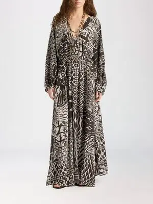 Momoni Printed Silk Kaftan Dress - Cream
