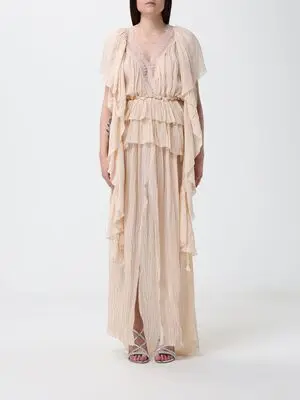 Blumarine Pleated Georgette Long Dress - Beige