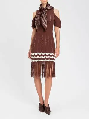 TWINSET Cotton Knit Dress With Fringes