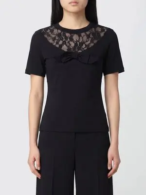 Nina Ricci Cotton And Lace Top With Bow - Black